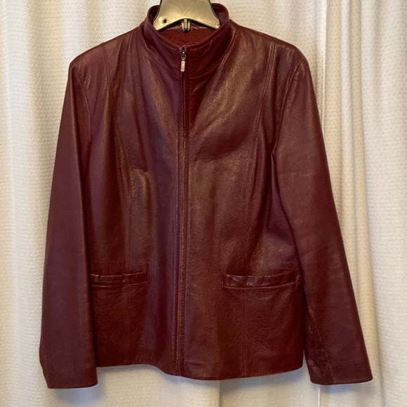 Jlc New York | Jackets & Coats | Maroon Womans Leather Jacket Sz Med ...